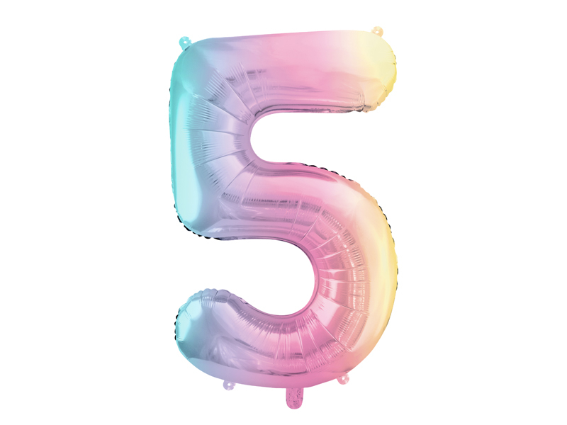 Foil Balloon Number ''5'', 86cm, pastel rainbow - Designer decorations ...