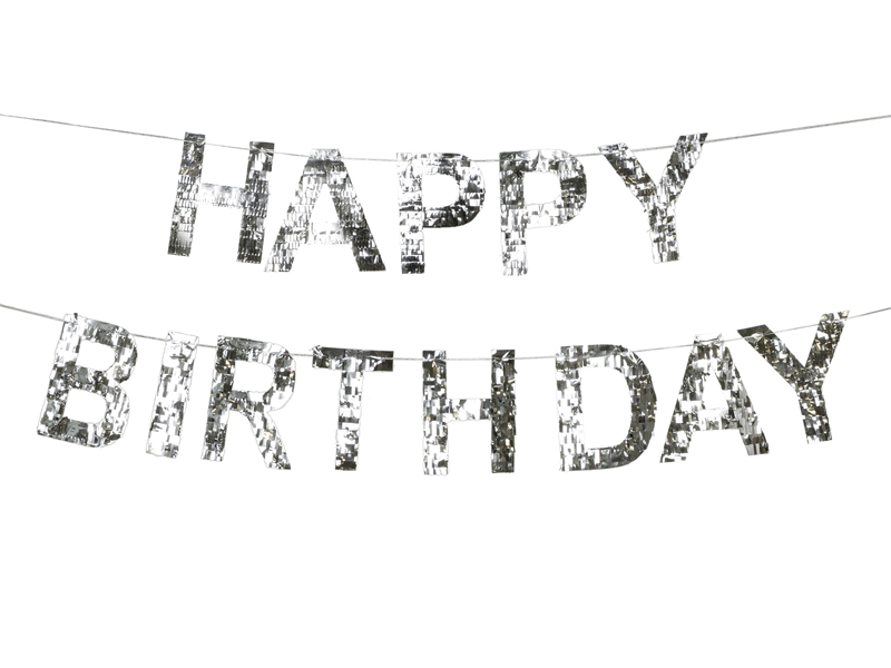 Happy Birthday Banner, 2.2m, silver - Designer decorations and ideas ...