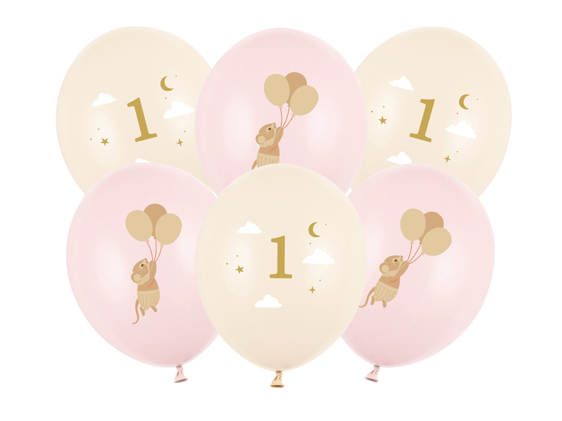 Balloons 30 cm, Mice with number 1, Pale Pink (1 pkt / 6 pc ...
